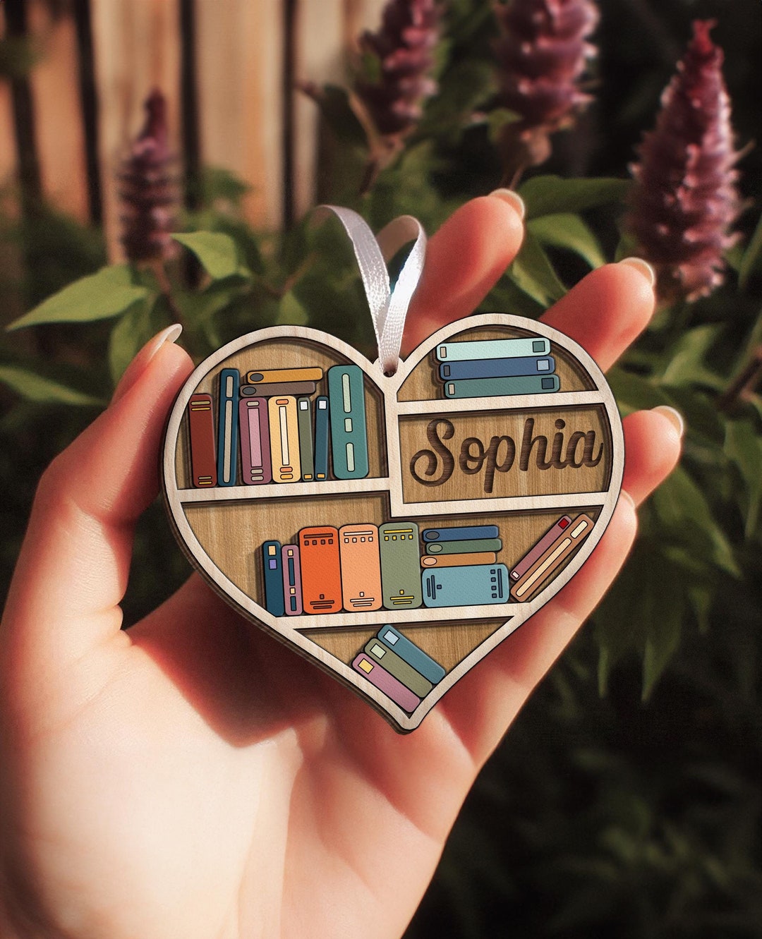 Personalized Heart Bookcase Ornament: Custom Wood Book Lover Gift - Etsy