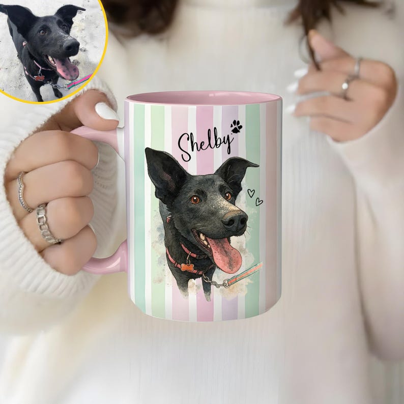 Personalized Watercolor Pet Photo Mug, Pet Portrait Name Gift, Dog Mug ...