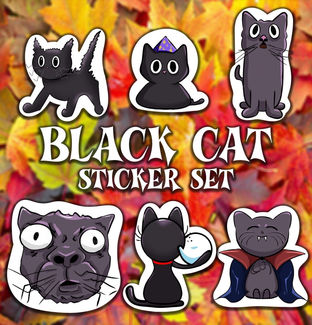Hand-drawn Black Cat Sticker Set - Etsy