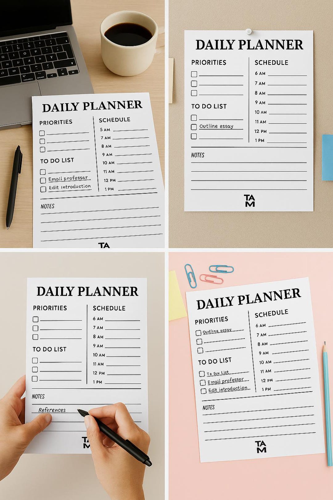 Daily Planner | Printable to Do List and Schedule | Minimalist A4 & US ...
