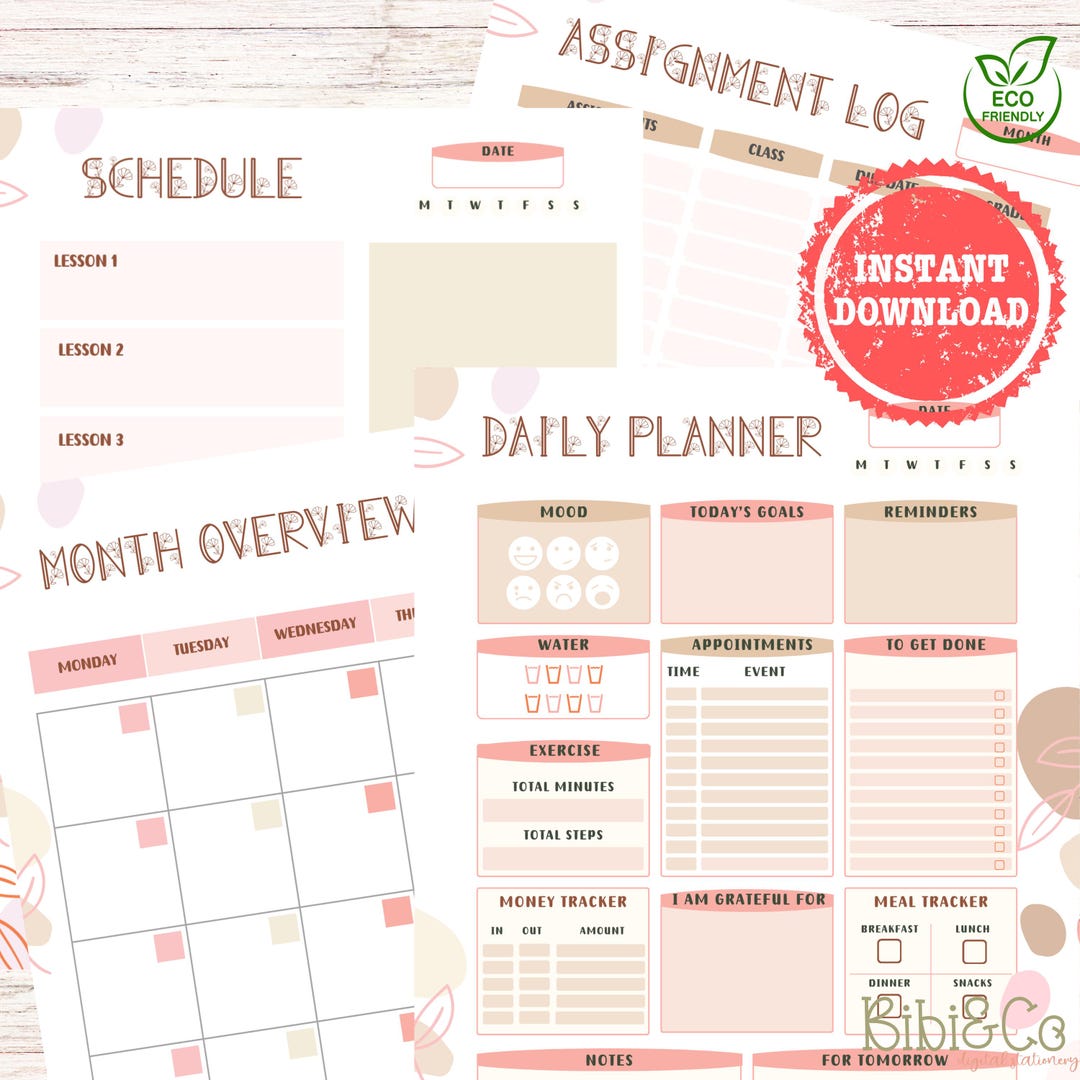 Student Planner, Printable Assignment Tracker, Lesson Schedule, Month ...