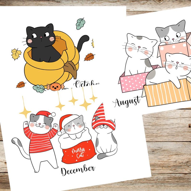 2025 Cute Cats Wall Calendar| Printable Calendar| Adorable Cat-themed ...
