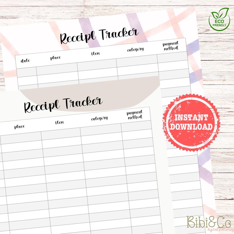 Printable Receipt Tracker Receipt Organizer Editable PDF Payment ...