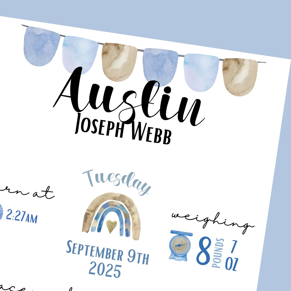 Personalized Baby Birth Stats Sign: Watercolor Nursery Decor (digital ...