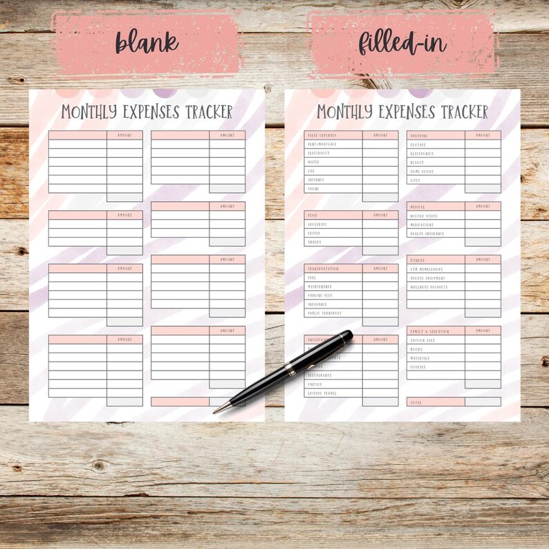 Expense Tracker Printable Budget Sheets Filled-in & Blank Budget ...