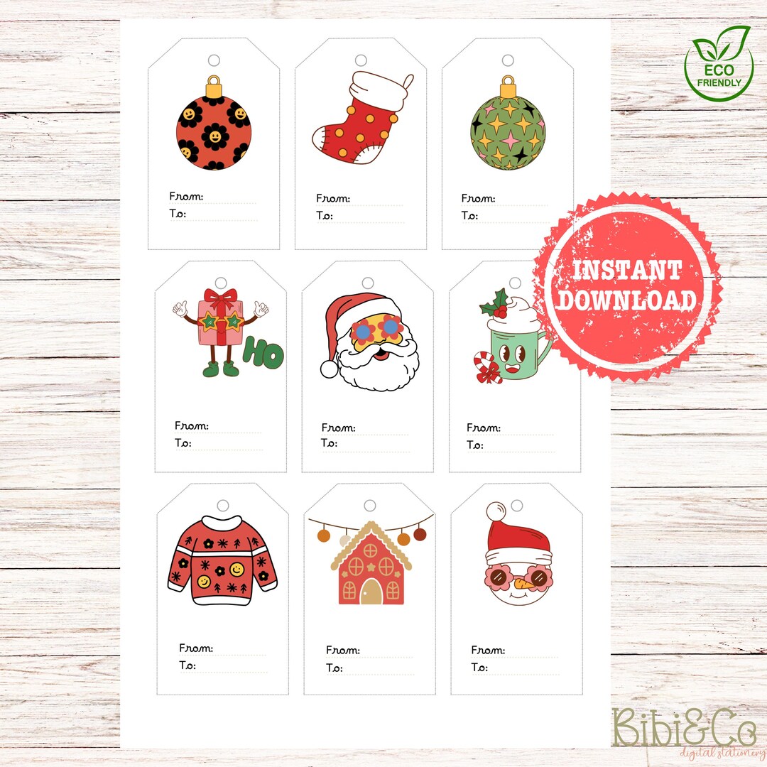 Printable Retro Christmas Gift Tags Vintage Christmas Gift Labels Set ...