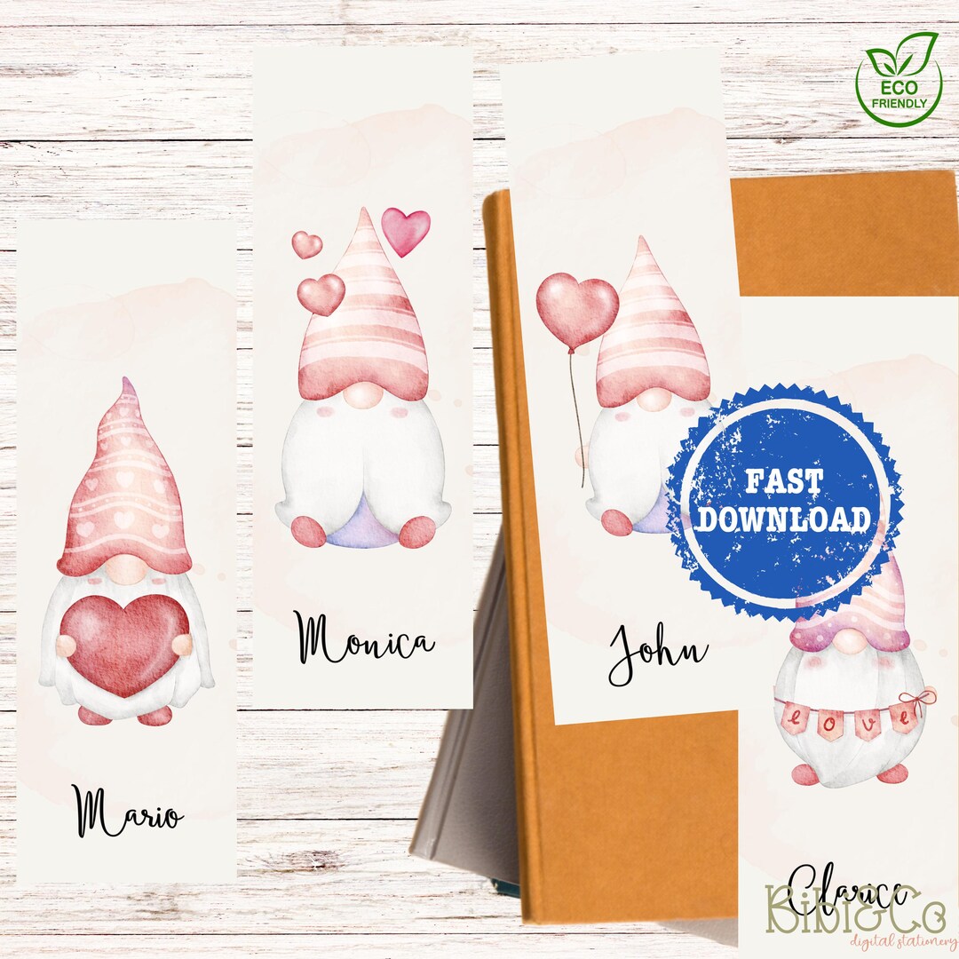 Personalized Love Gnome Bookmark custom Love Bookmark Watercolor ...