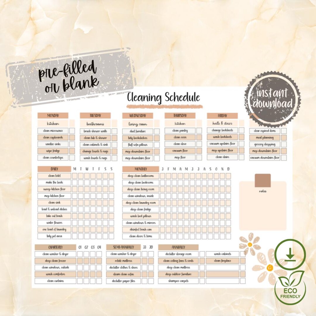 Cleaning Checklist, Digital Editable Cleaning Schedule Customizable ...