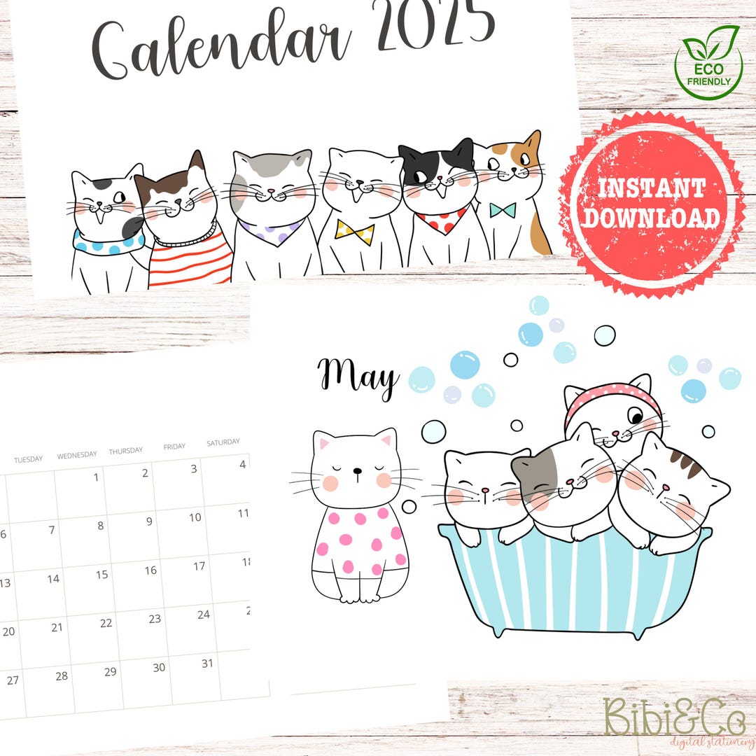 2025 Cute Cats Wall Calendar| Printable Calendar| Adorable Cat-themed ...