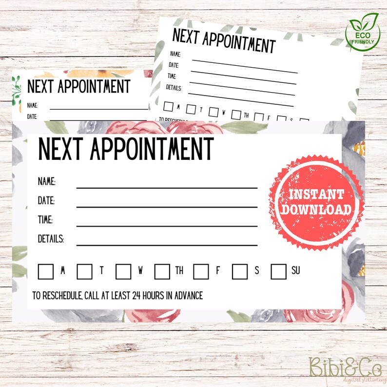 Appointment Card Printable, Floral Appointment Reminder Card, Botanical ...
