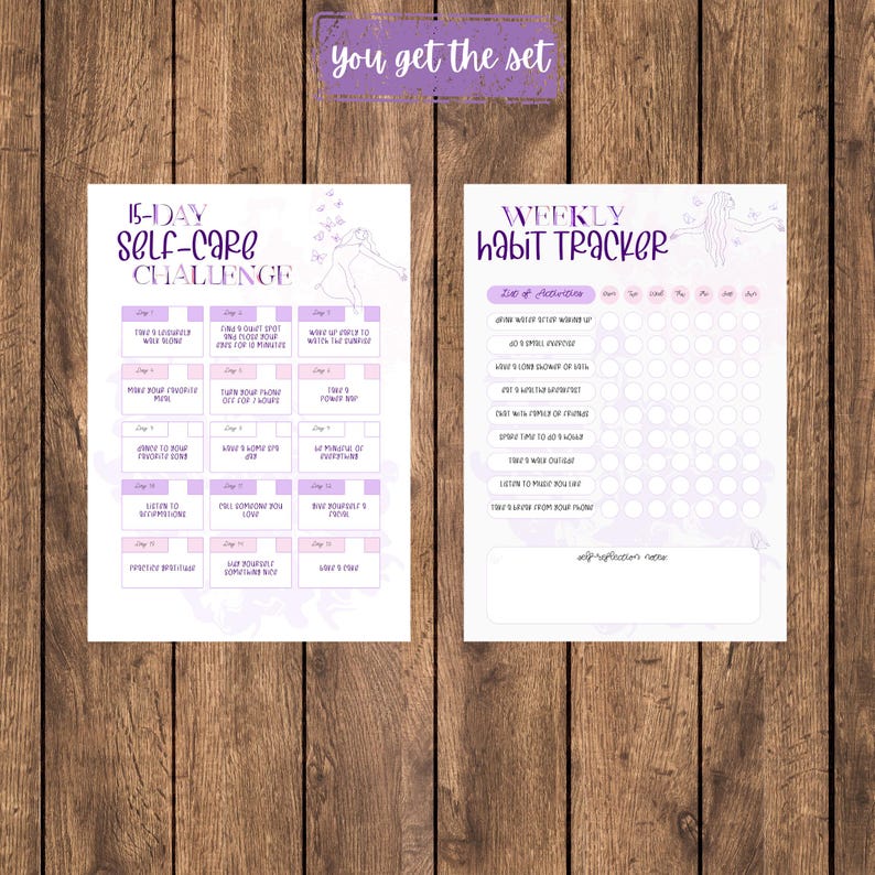 Self Care Challenge & Habit Tracker Bundle, Self Care Checklist, Self ...