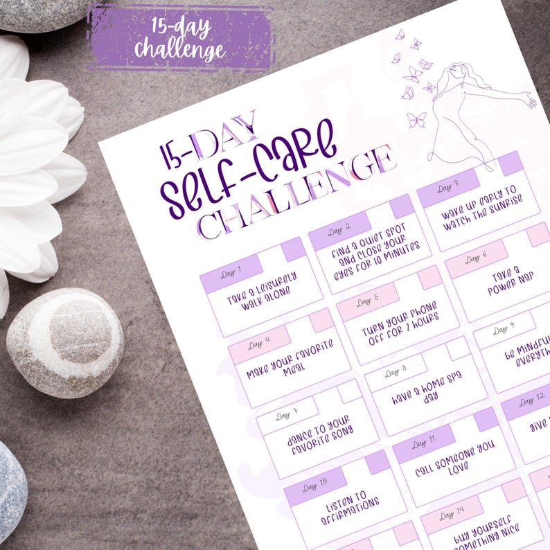 Self Care Challenge & Habit Tracker Bundle, Self Care Checklist, Self ...