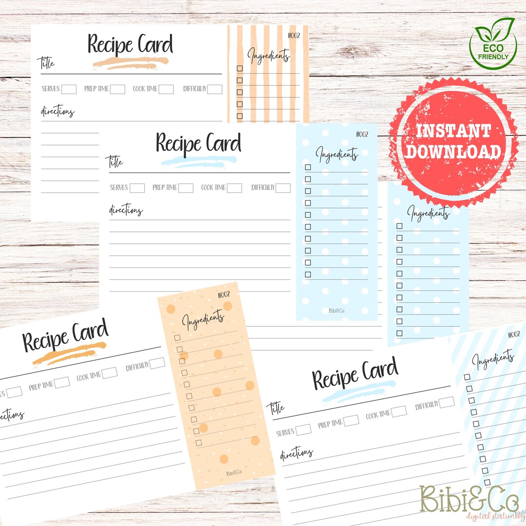 Set of Abstract Recipe Cards| Printable Digital Recipe Cards| 4 Unique ...