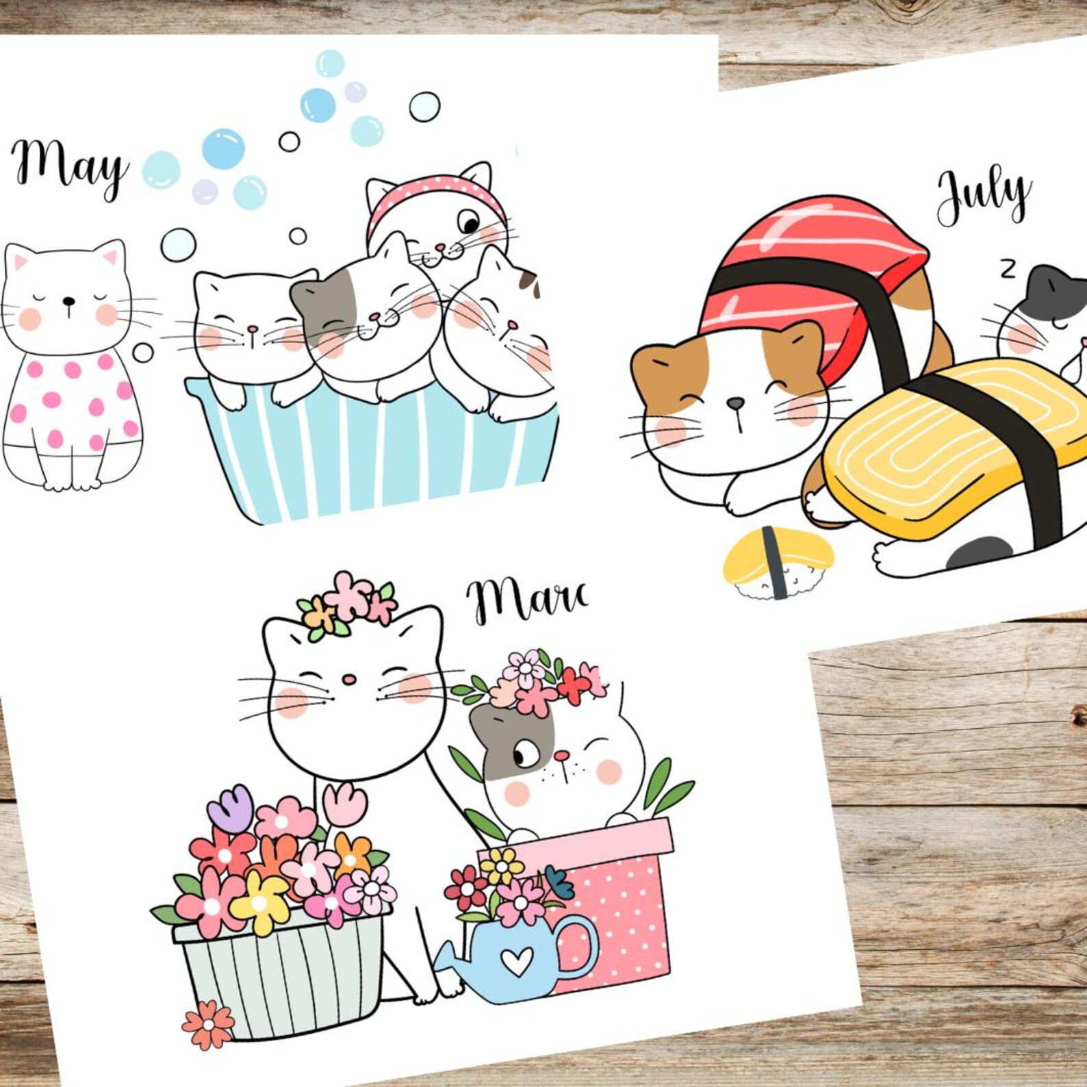 2025 Cute Cats Wall Calendar| Printable Calendar| Adorable Cat-themed ...