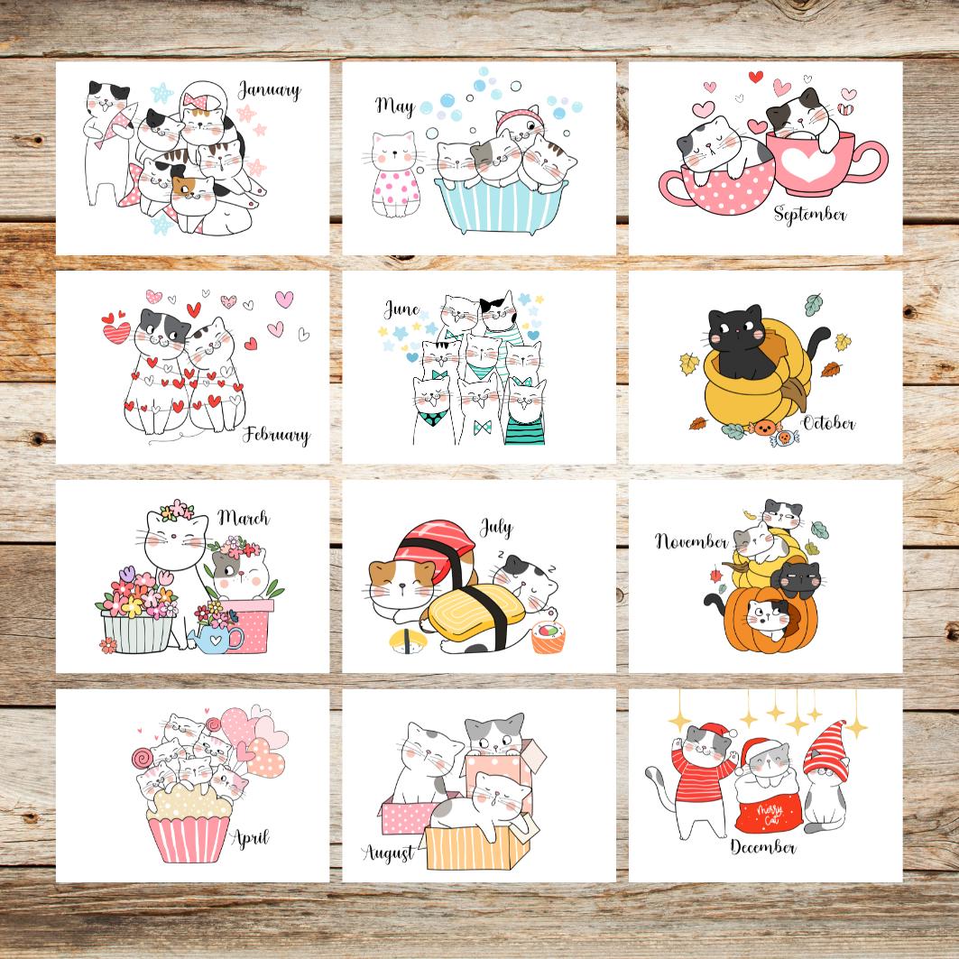 2025 Cute Cats Wall Calendar| Printable Calendar| Adorable Cat-themed ...