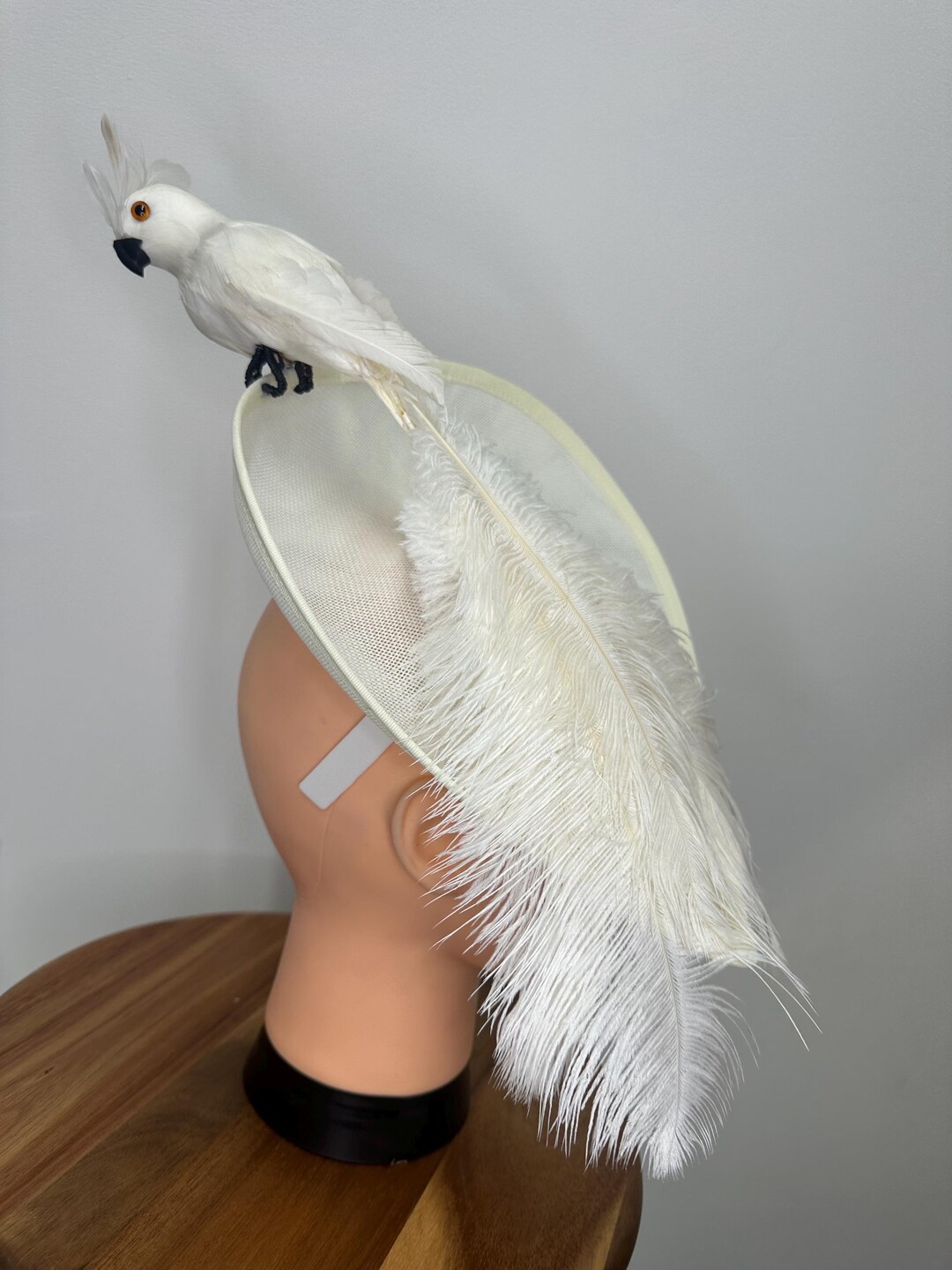 White Cream Large Hat Parrot Bird Wedding Guest Bride Birthday Party ...