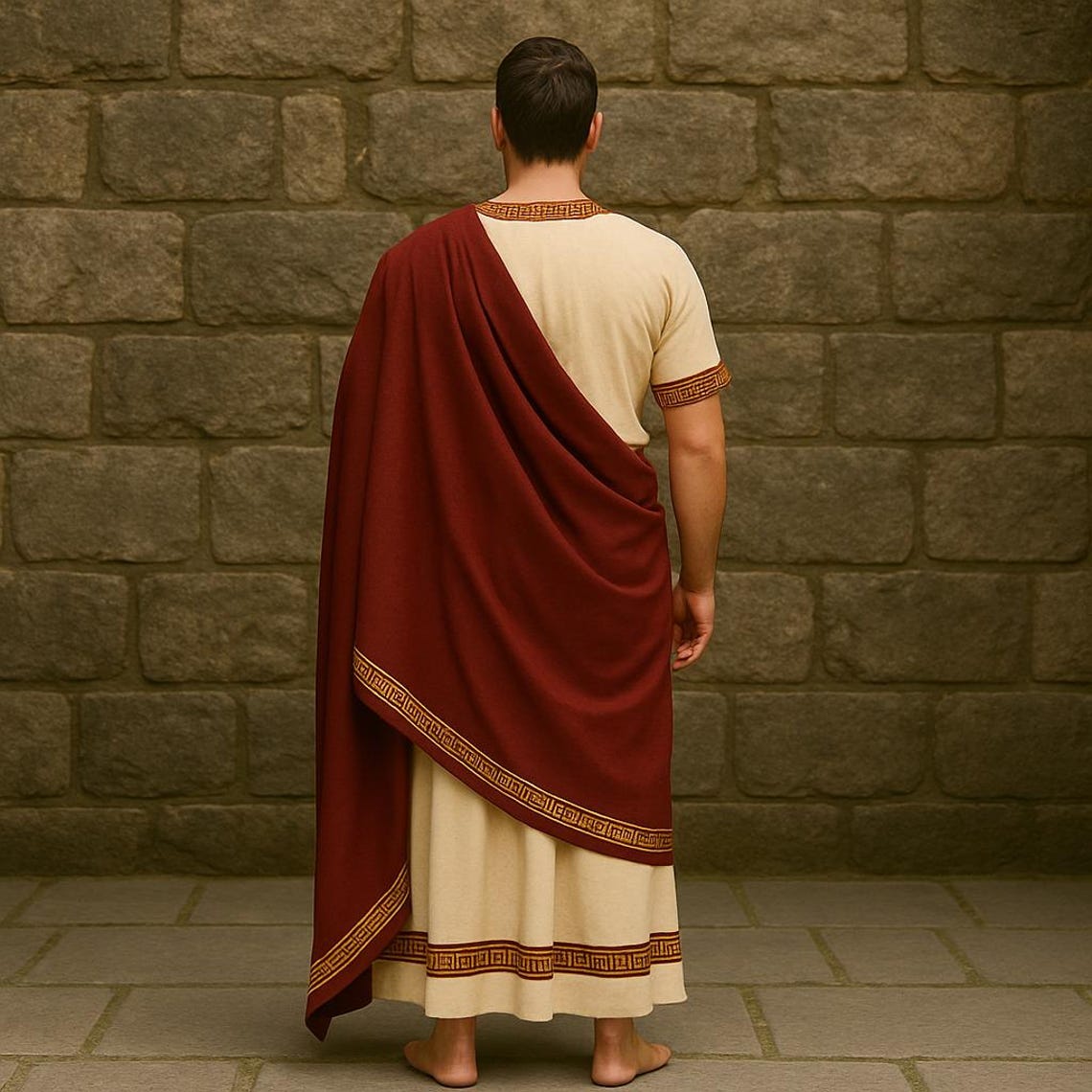 Men's Ancient Roman Toga Costume, Cotton Cream Tunic, Red Drape - Etsy
