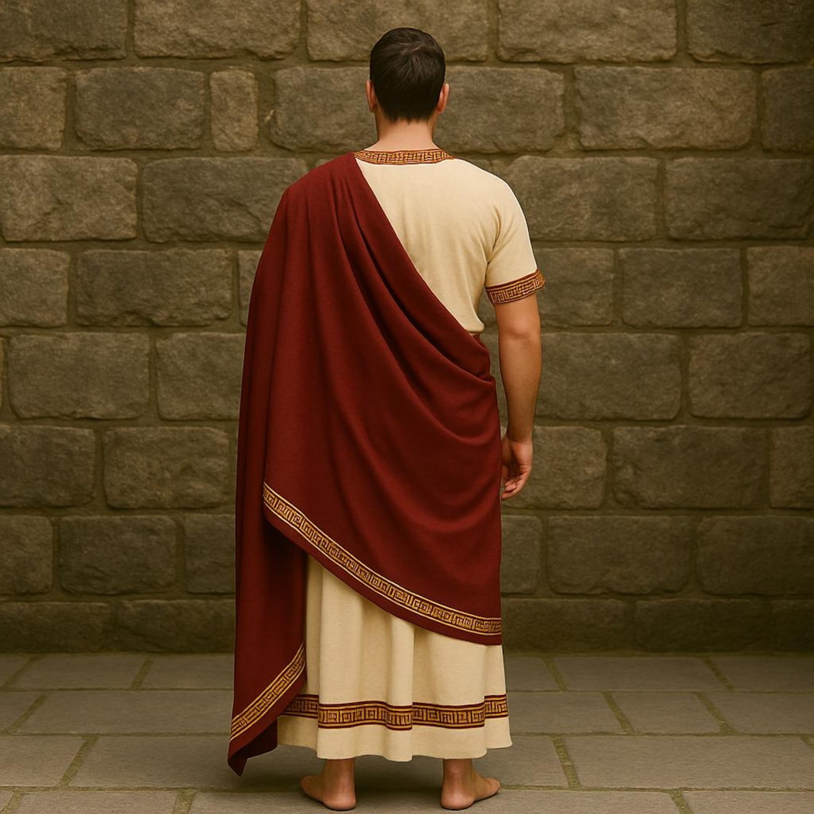 Men's Ancient Roman Toga Costume, Cotton Cream Tunic, Red Drape - Etsy