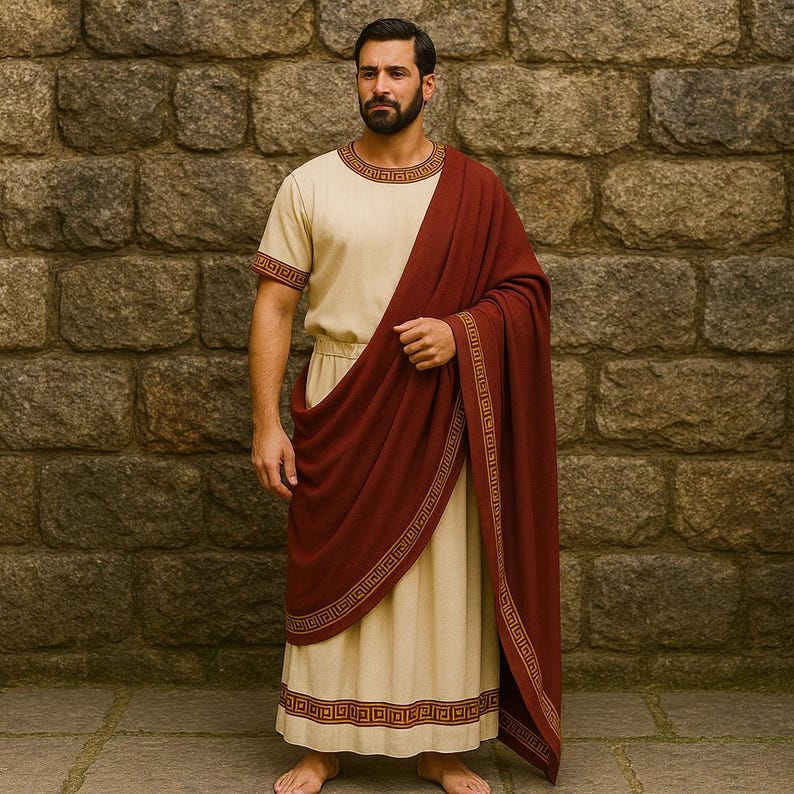 Men's Ancient Roman Toga Costume, Cotton Cream Tunic, Red Drape - Etsy