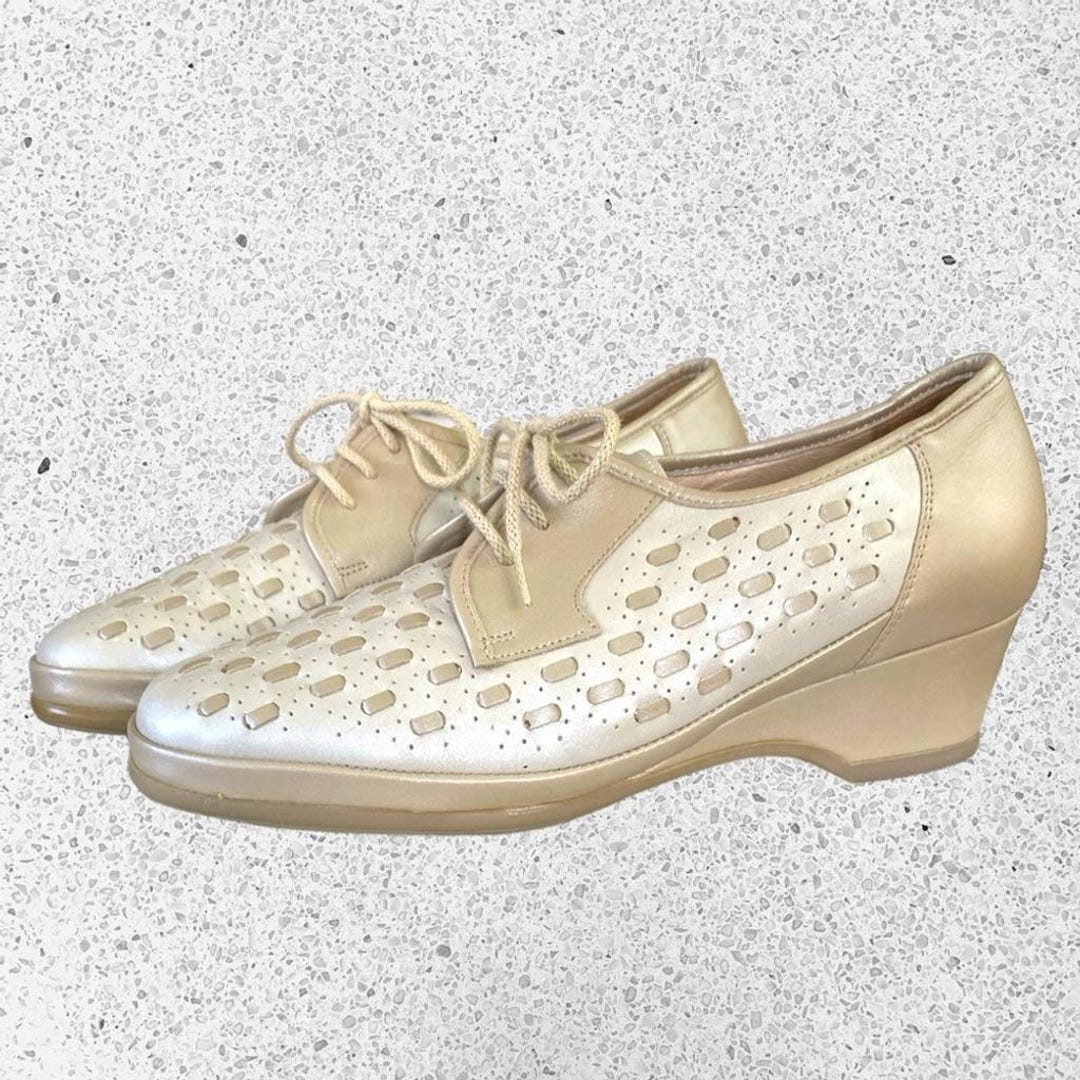 Fazan Two Tone Oxford Wedge Heel All Leather Spectator Shoes Women's Sz ...