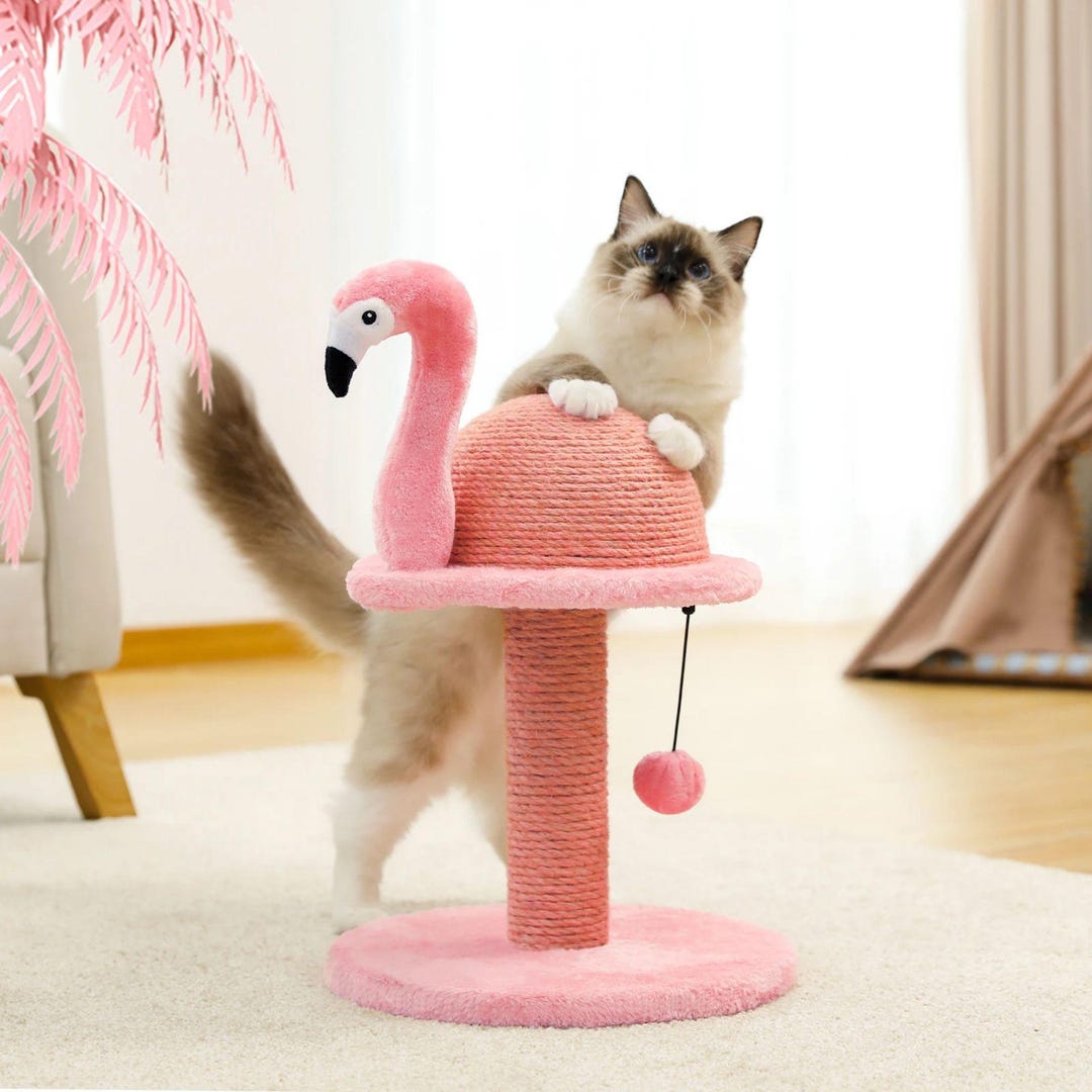 Flamingo Cat Scratching Post Fun Animal, Shaped Sisal Tower for Indoor ...