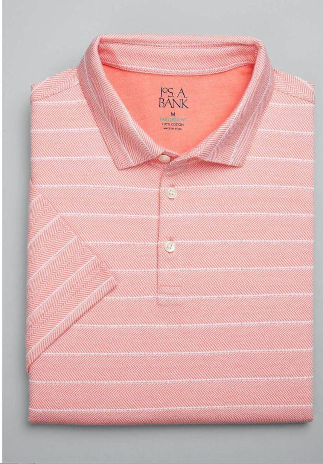 Jos. A. Bank Tailored Fit Herringbone Jacquard Polo for Men - 2XL Coral ...