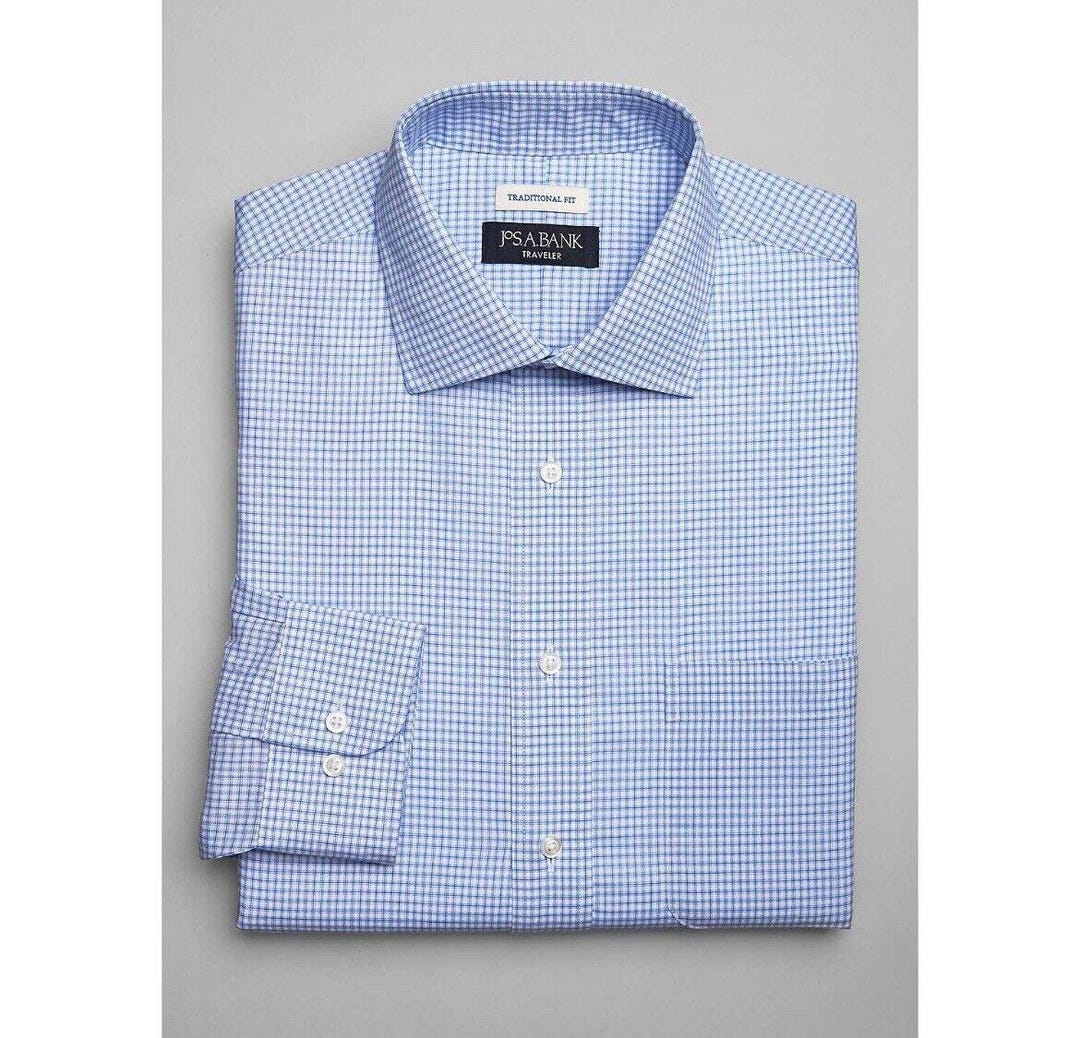 Jos A Bank Traveler Coll Traditional Fit Spread Mini Grid Dress Shirt ...