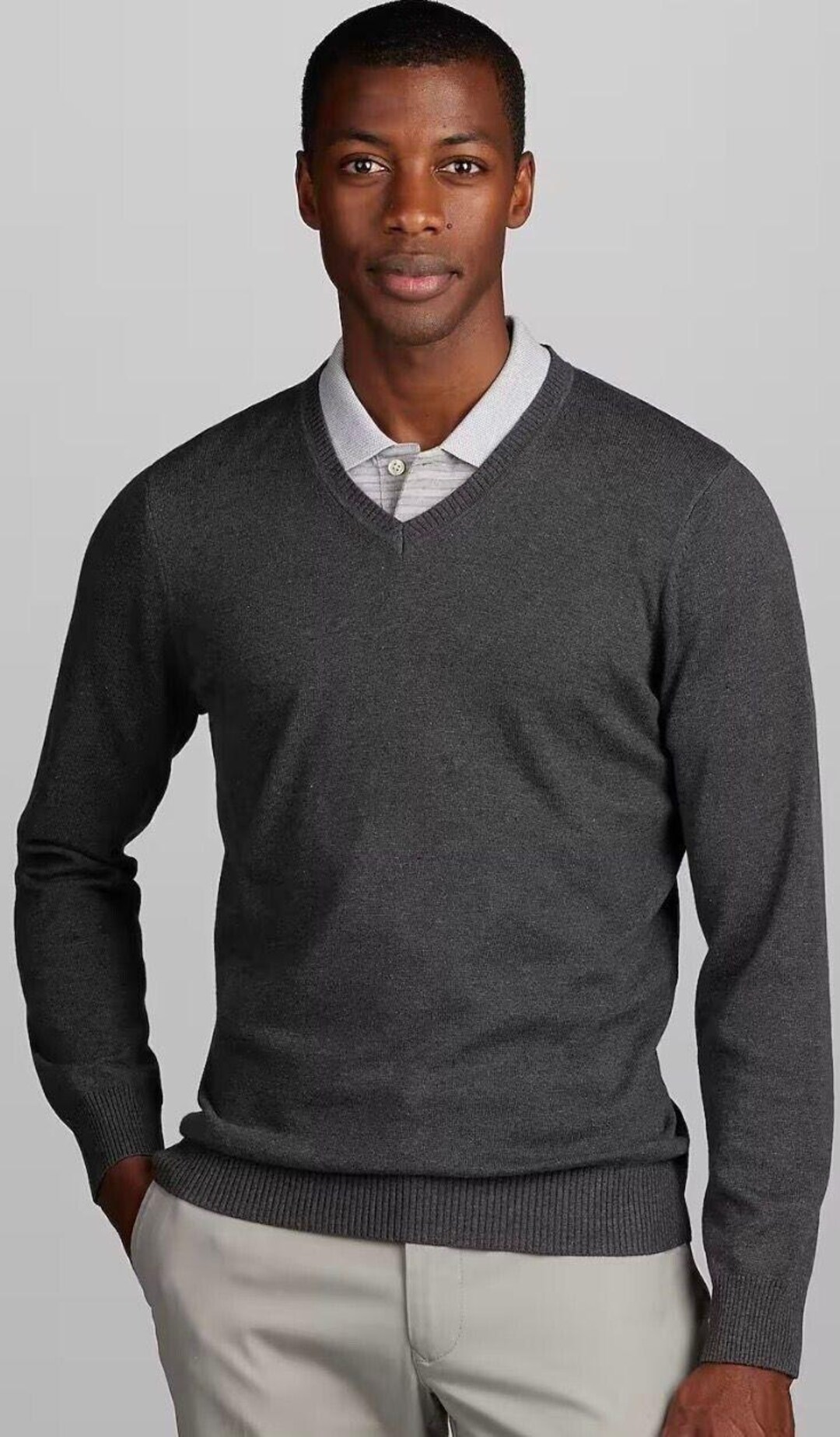Jos. A. Bank Tailored Fit Merino Wool V-neck Sweater 3X Charcoal ...