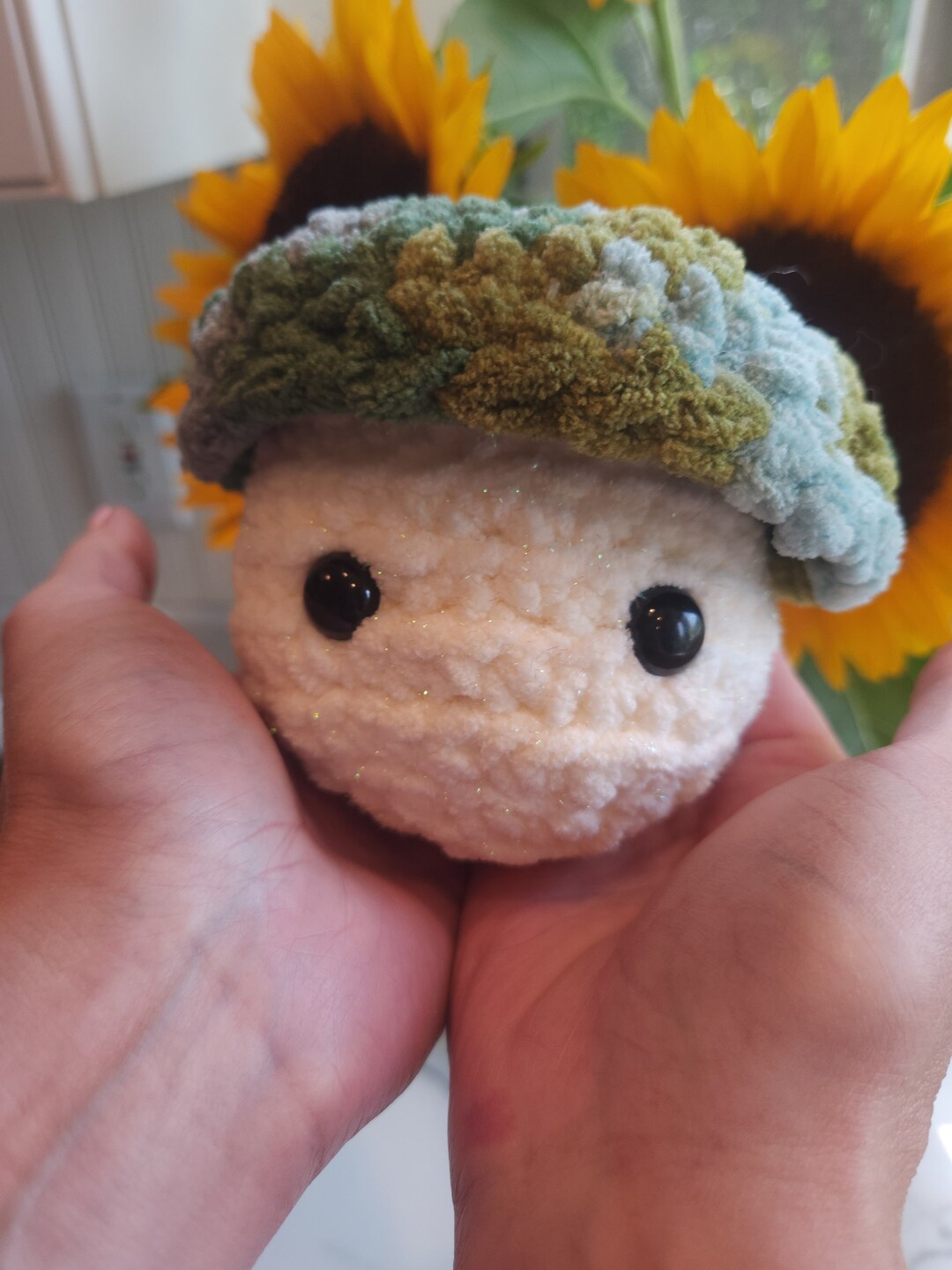 Amigurumi Plush Mushroom With Moss Color Cap, and White Sparkle Stem - Etsy