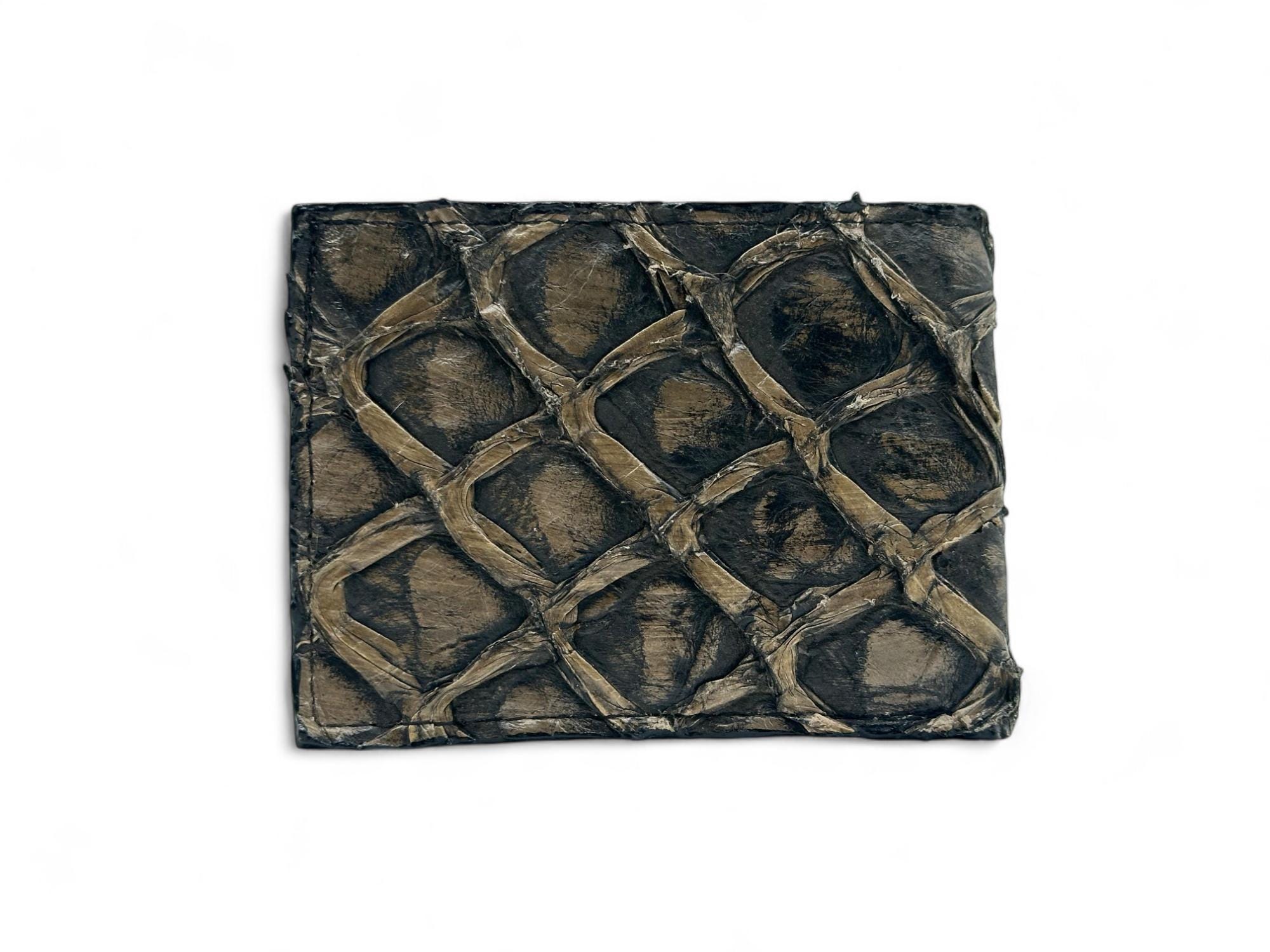 Men's Antique Bronze Pirarucu Fish Leather Wallet, 6 Card Slot Wallet ...