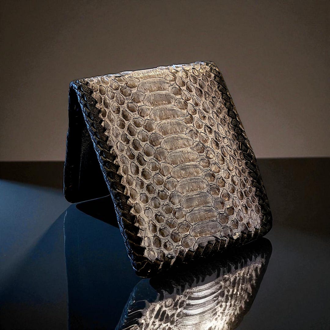 Handmade Snakeskin Bifold Wallet: Leather Interior, Whipstitch Detail ...