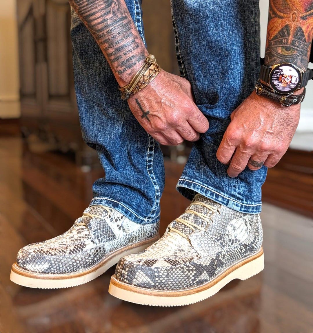 Handmade Snakeskin Ankle Boots: Goodyear Welt Python Leather, Size 12D ...