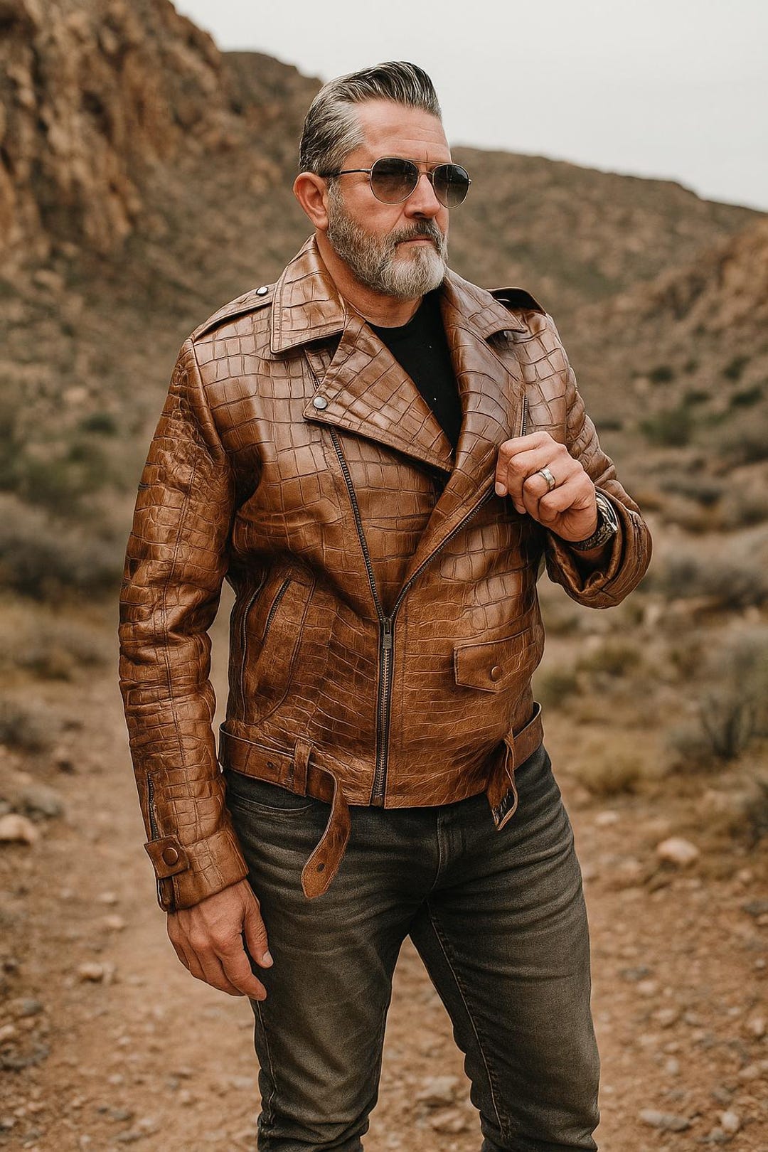 Handmade Alligator Leather Biker Jacket - Sobek - Men's XL, Luxury ...