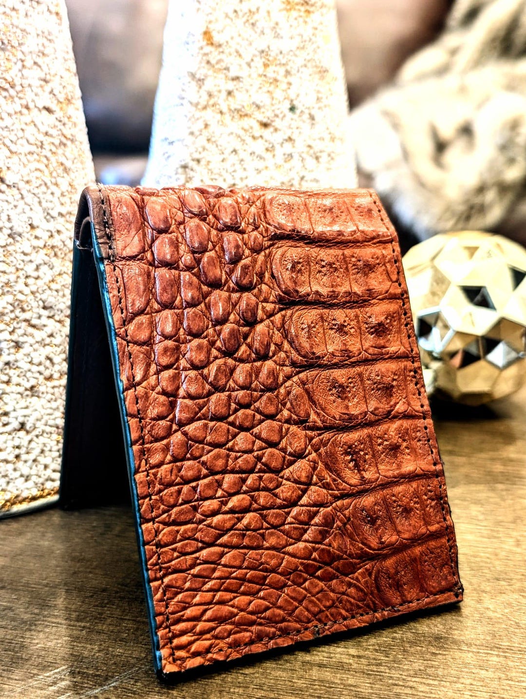 Cognac Alligator Leather Western Slim Profile Wallet, Billfold Wallet ...