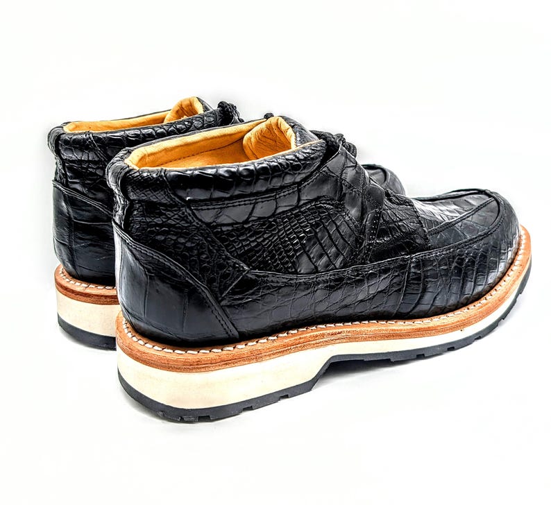 Men's Black Glazed Alligator Ankle Boots Goodyear Welt Boot - Size 10 ...