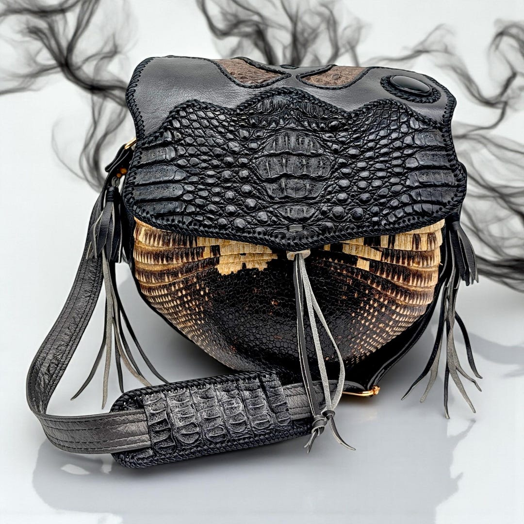 Armadillo Alligator Shell Bag, Braided Leather, Whipstitched Bag ...