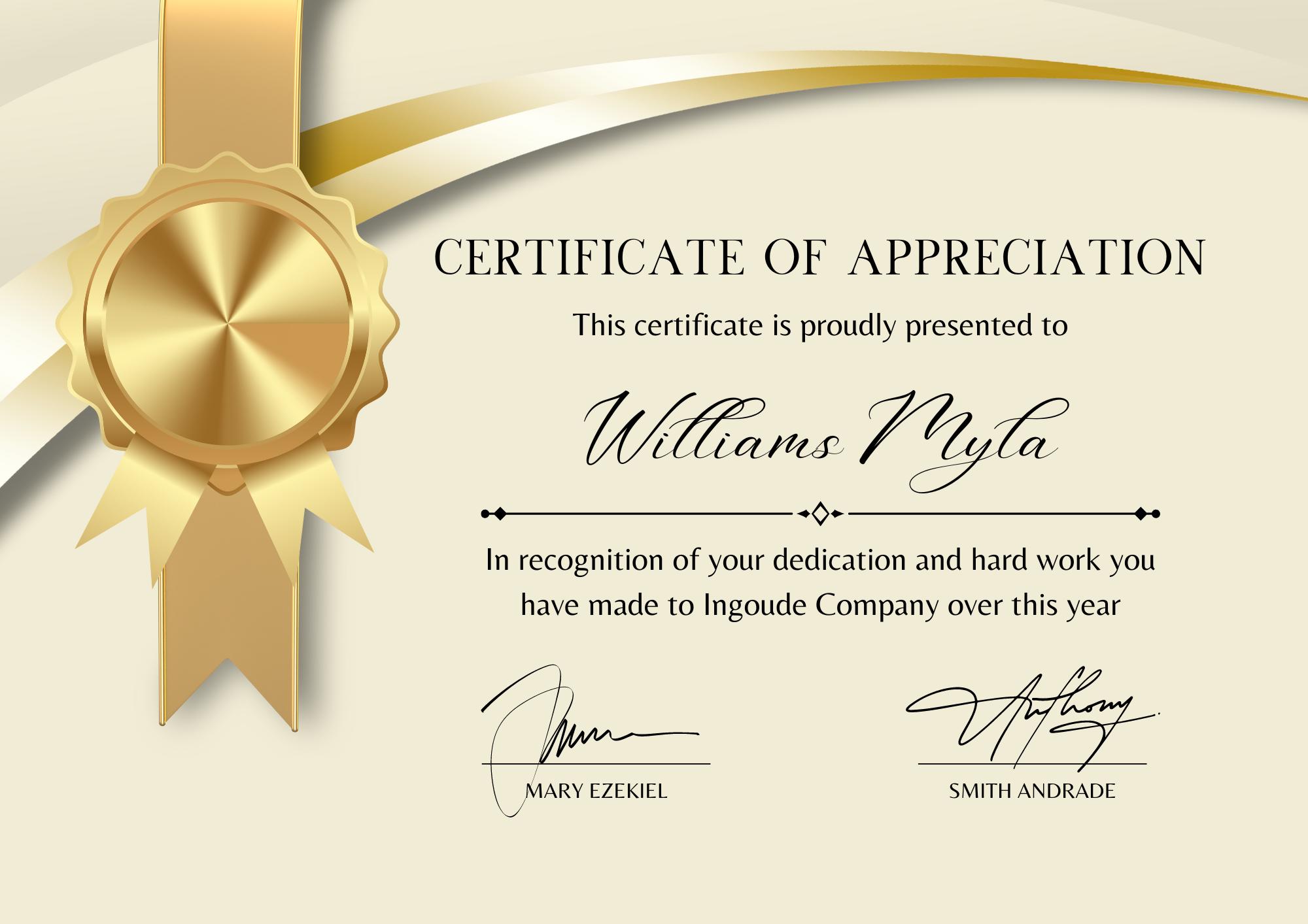 Custom Certificate of Appreciation, Printable Recognition Award ...