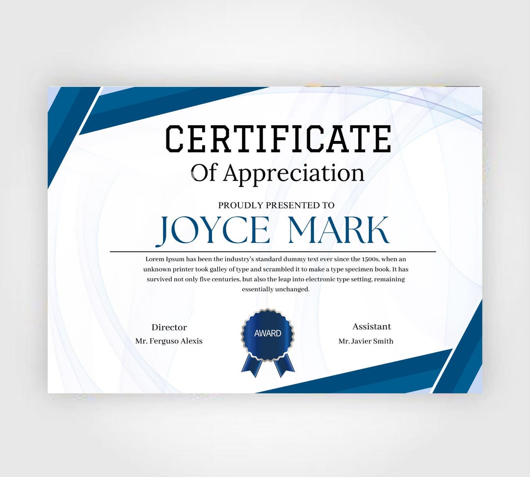 Custom Certificate of Appreciation, Elegant PDF Document for Honoring ...