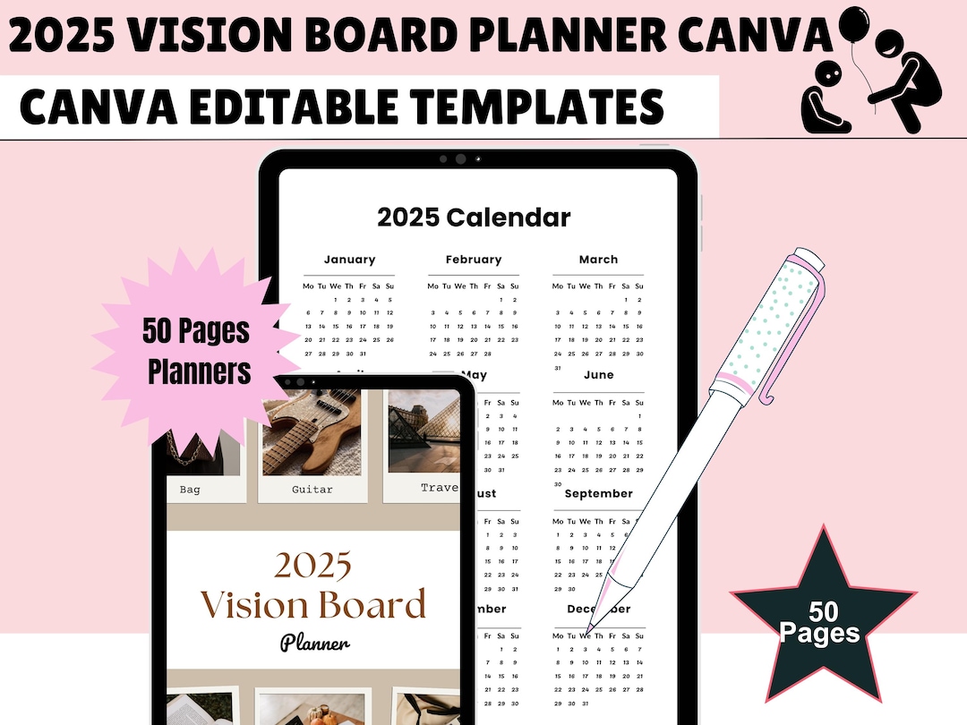 2025 Vision Board Planner, Editable Canva Template for KDP, Goal ...