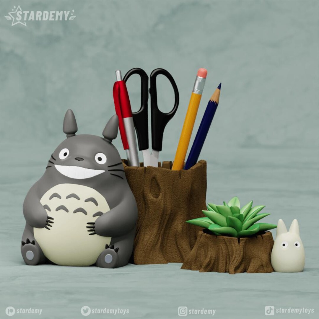Hand Painted Totoro Pen Holder and Planted 3d Printed Pen Holder Figure ...