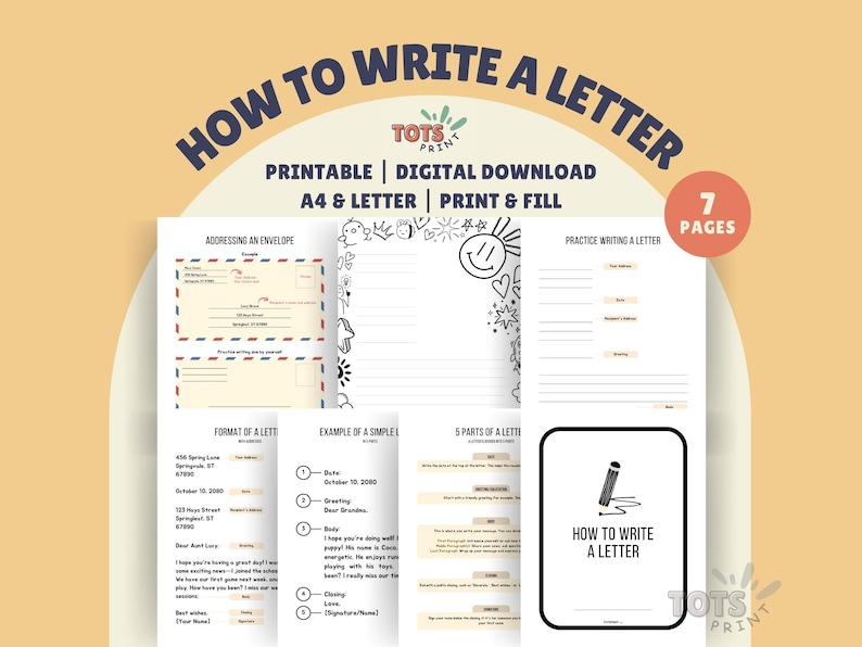 Letter Writing Guide for Kids: Printable Worksheets (digital Download ...