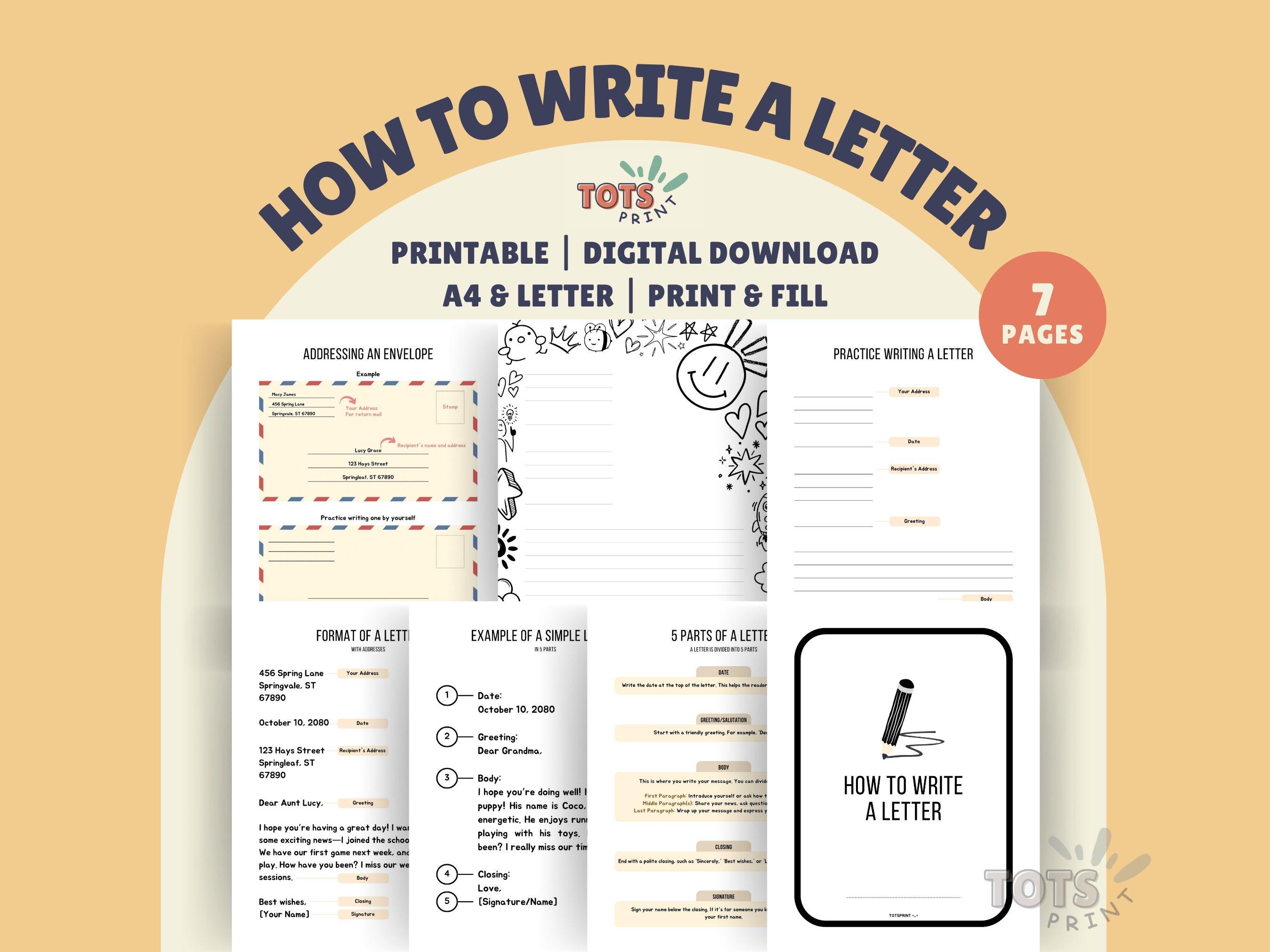 Letter Writing Guide for Kids: Printable Worksheets (digital Download ...