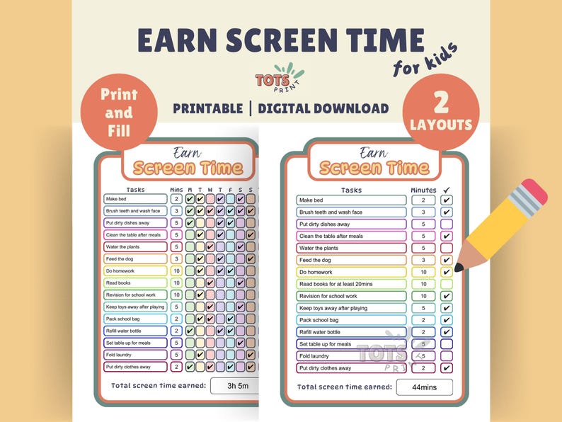 Earn Screen Time Chart | Kids Printable | Limit Screen Time Allowance ...