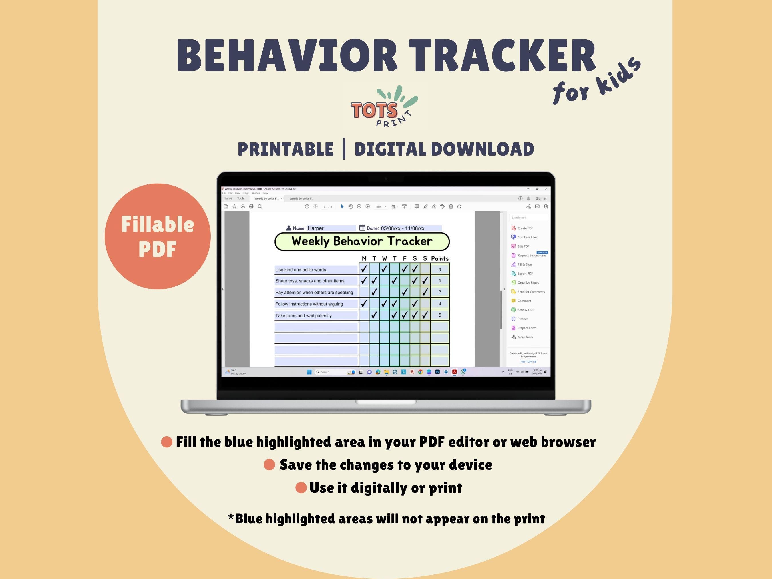 Weekly Behavior Tracker | Kids Printable | Activity Sheet | Child ...
