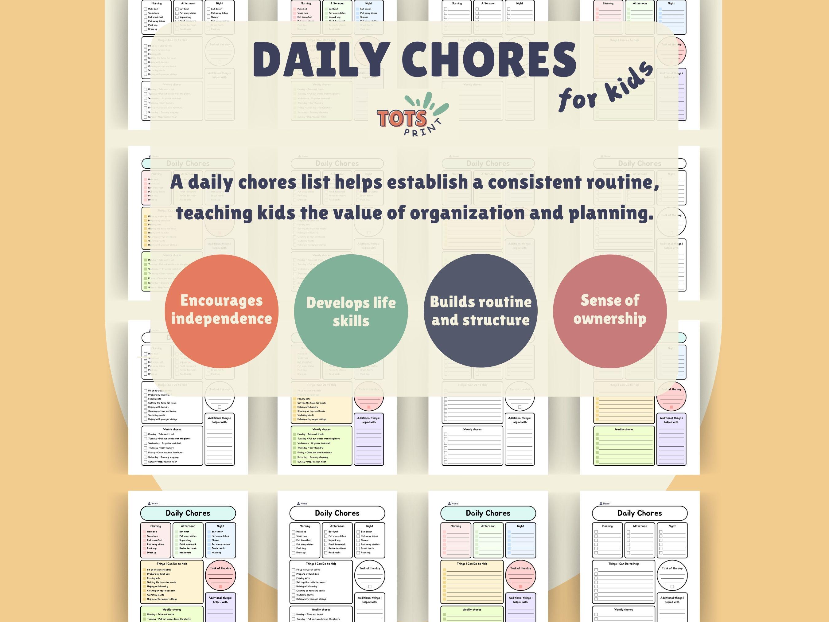 Daily Chores Chart | Kids Printable | Customizable Routine Chart | Task ...