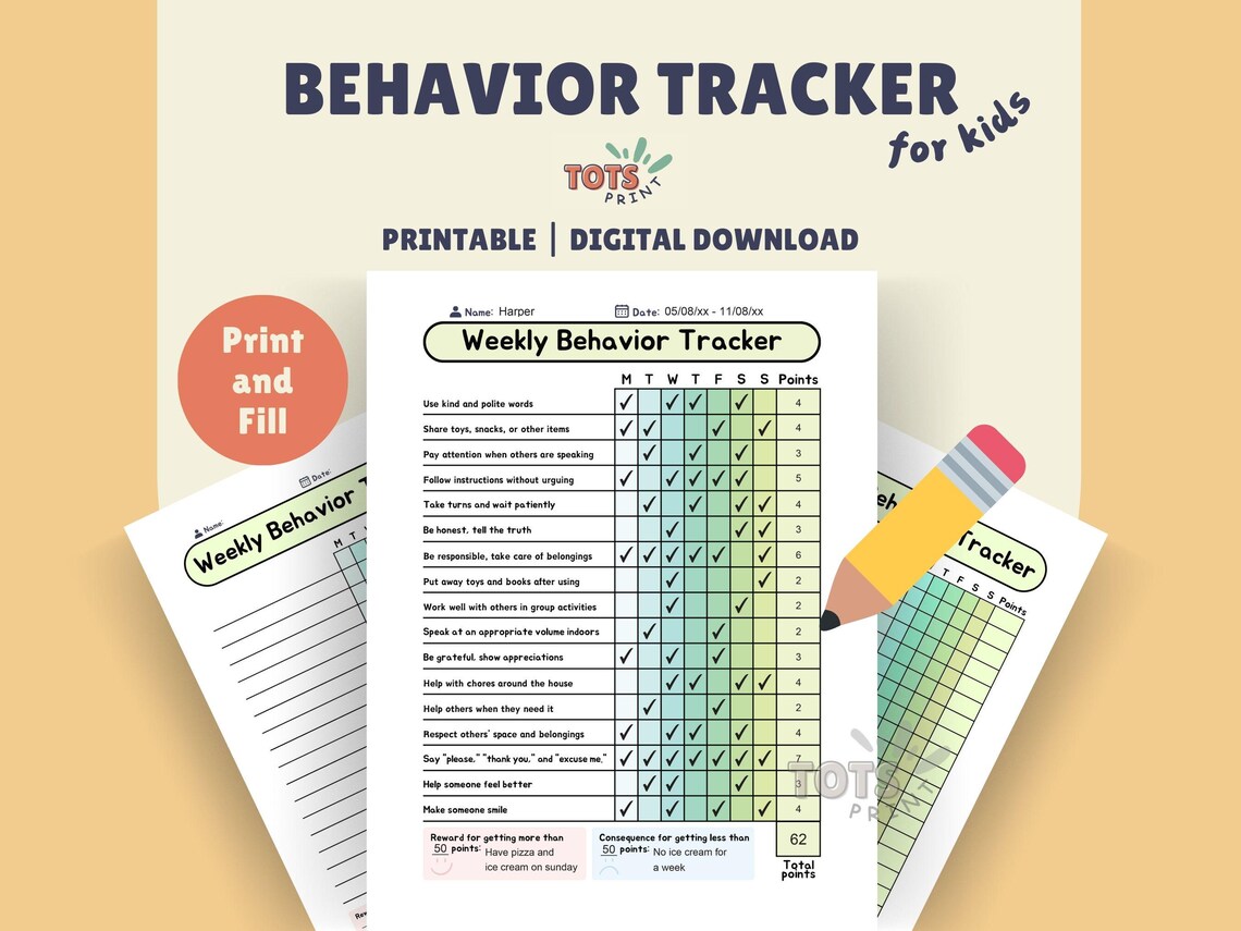Weekly Behavior Tracker | Kids Printable | Activity Sheet | Child ...