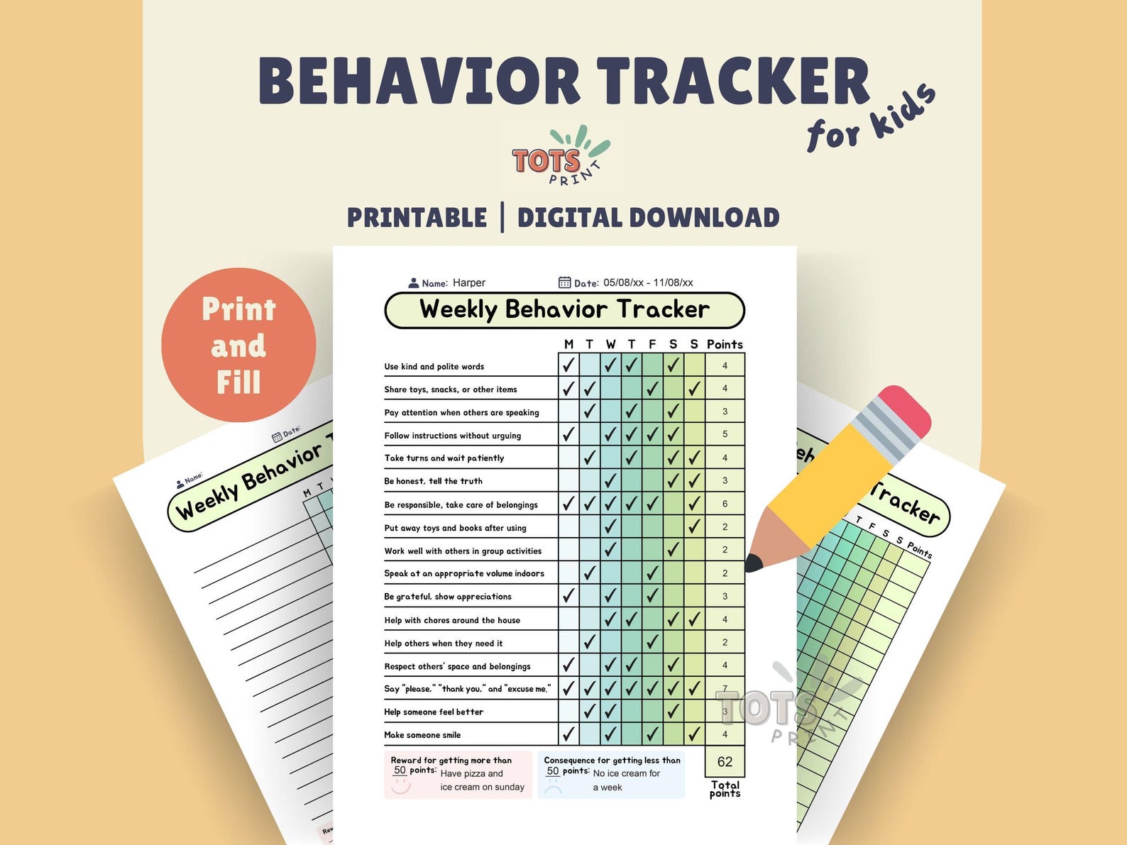 Weekly Behavior Tracker | Kids Printable | Activity Sheet | Child ...