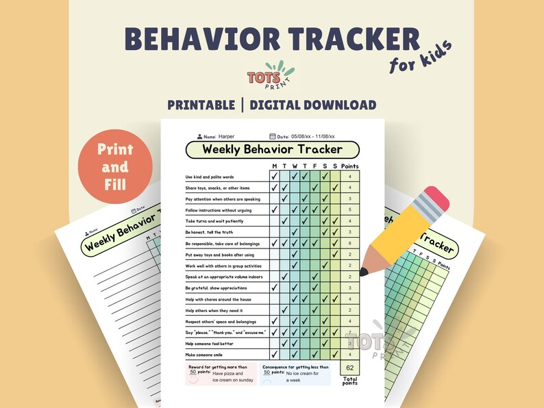 Weekly Behavior Tracker | Kids Printable | Activity Sheet | Child ...