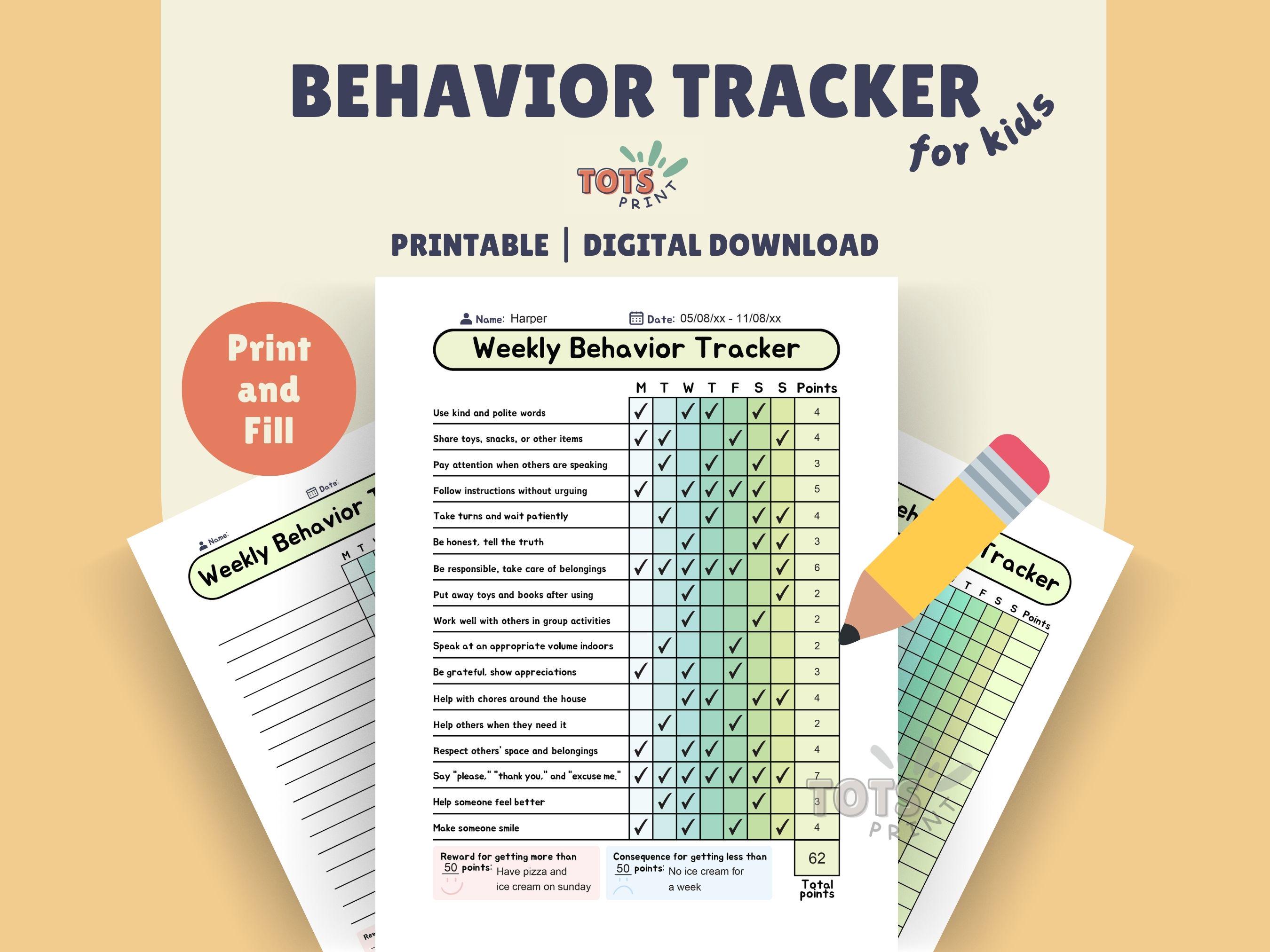 Weekly Behavior Tracker | Kids Printable | Activity Sheet | Child ...