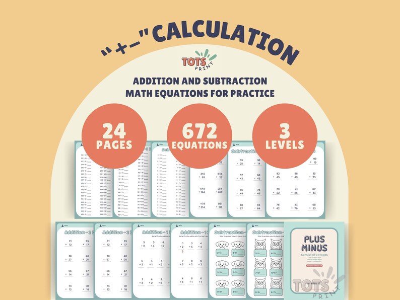 Math Addition Subtraction Worksheets | Kids Printable | Math Activity ...